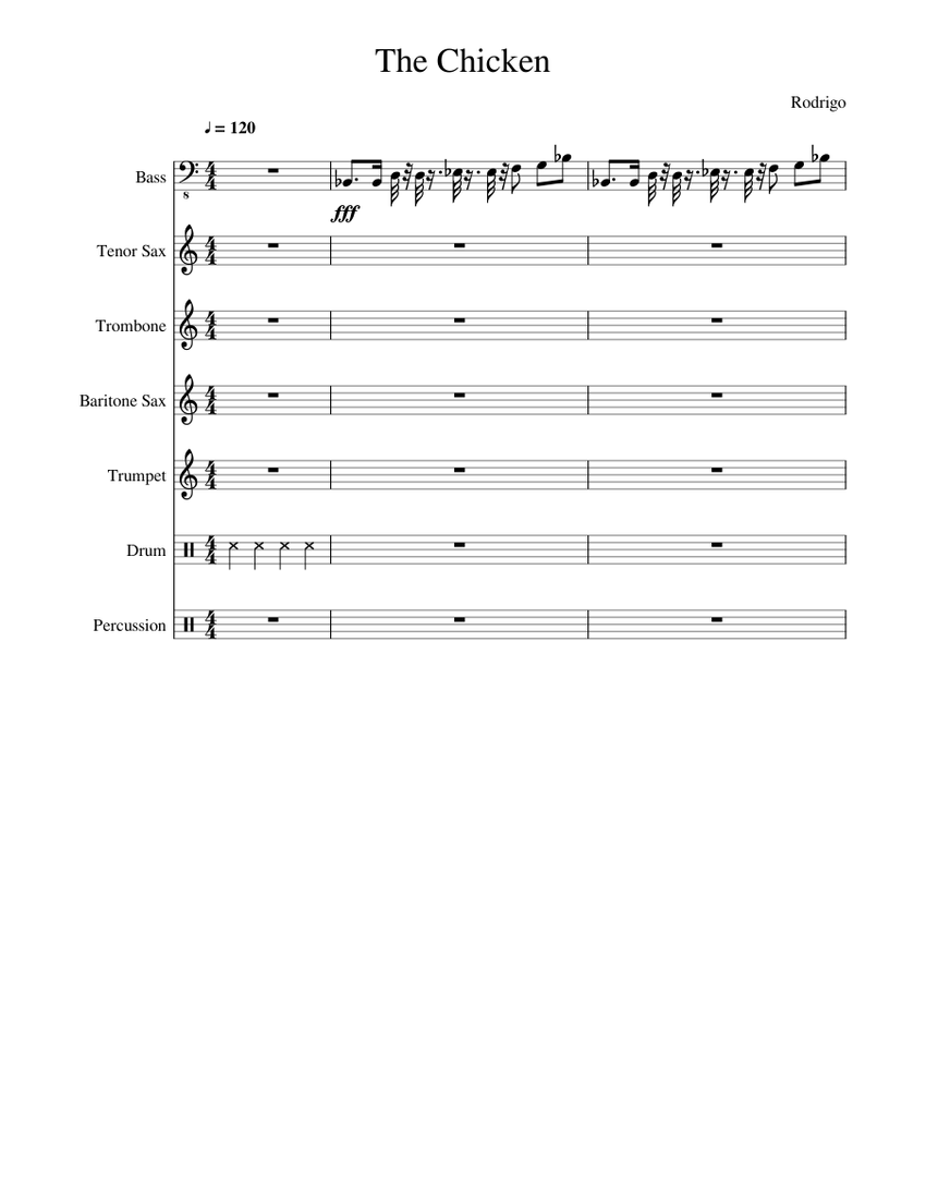 The Chicken Sheet music for Trombone, Bass guitar, Drum (other ...