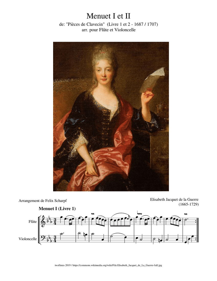 Jacquet de la Guerre, Elisabeth - Menuet I et II arr. pour Flûte et ...