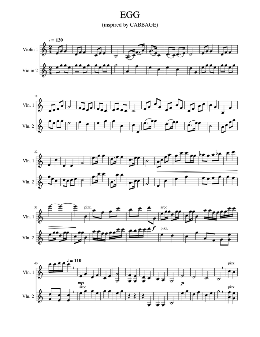 EGG Sheet music for Violin (String Duet) | Musescore.com