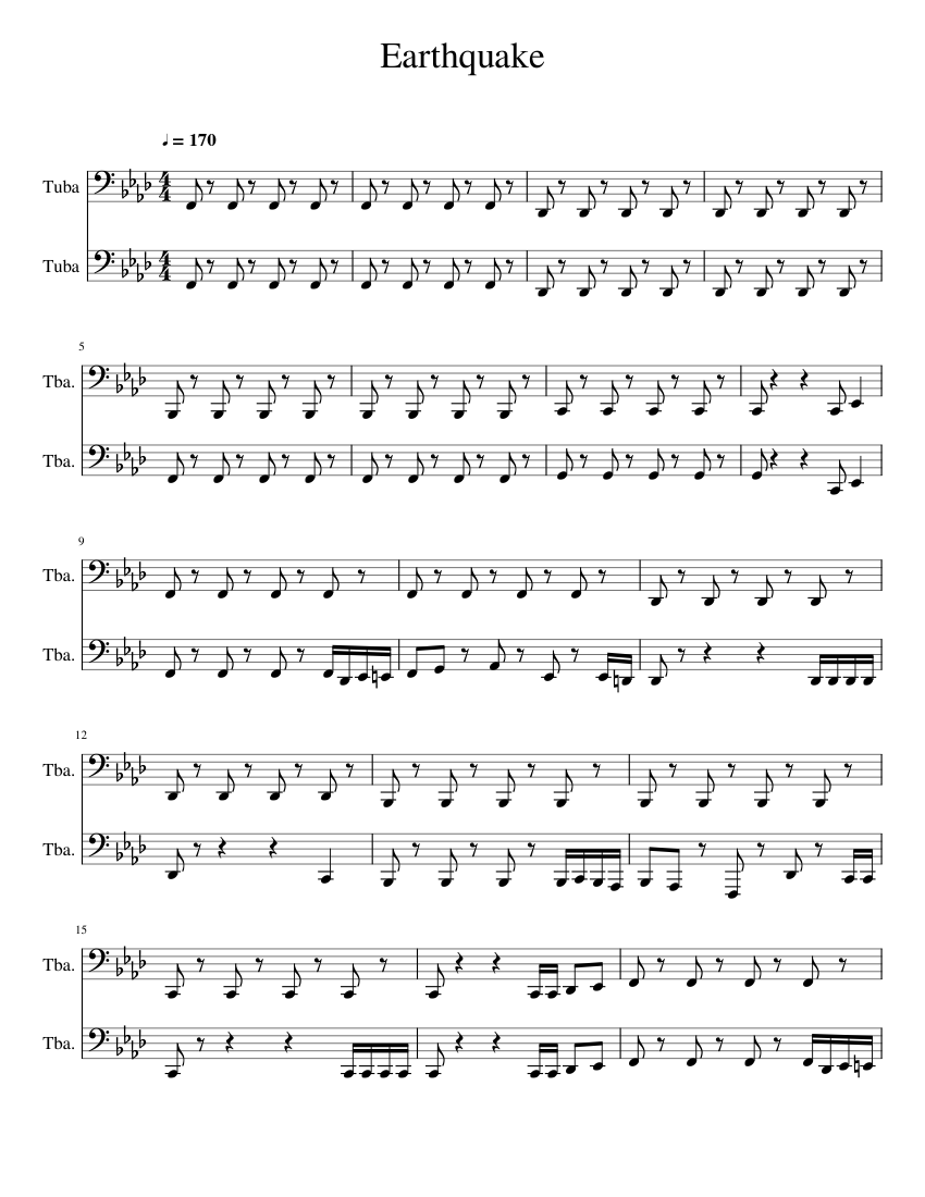 Earthquake Sheet Music for Tuba (Brass Duet) | MuseScore.com
