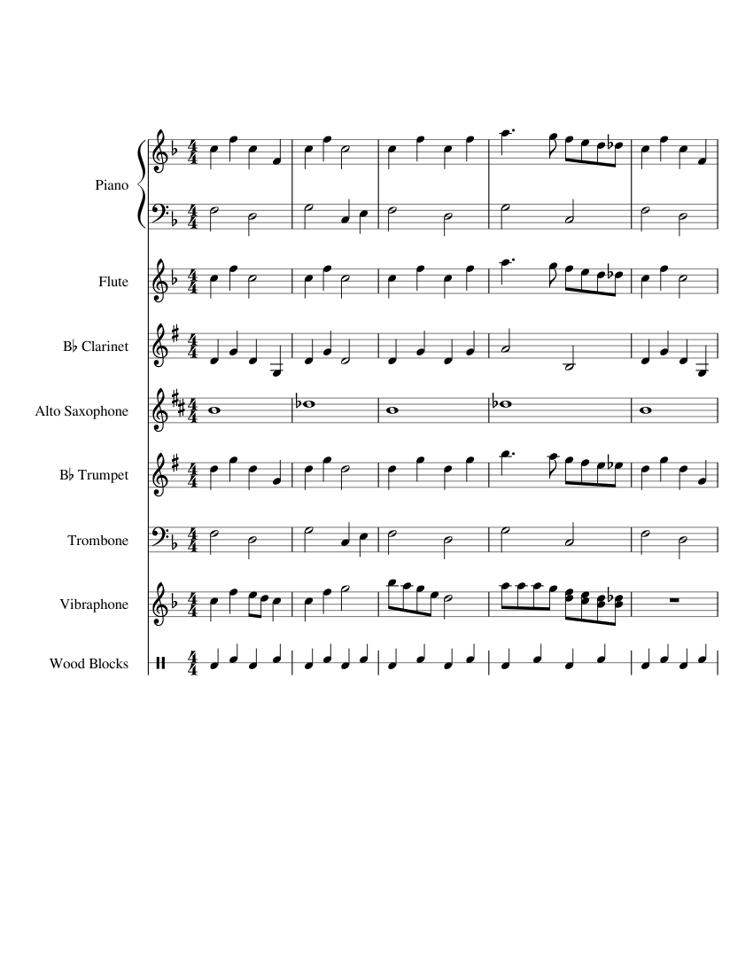 Jeopardy Theme Sheet music for Piano, Trombone, Flute, Clarinet in b ...