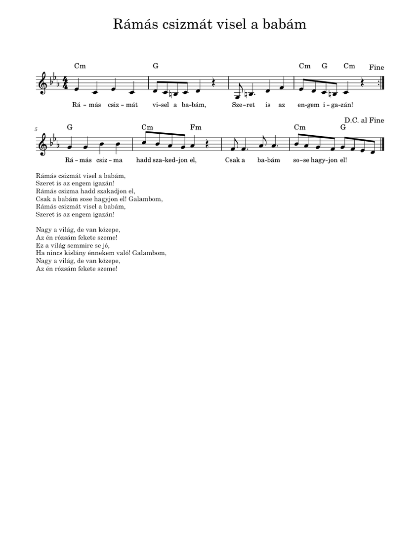 Rámás csizmát visel a babám Sheet music for Piano (Solo) Easy ...