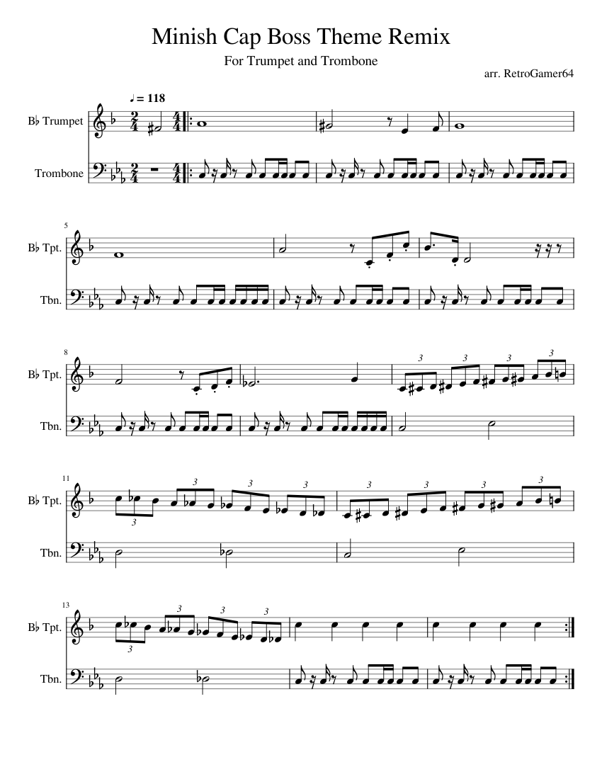 Minish Cap Boss Theme Remix Sheet music for Trombone, Trumpet in b-flat ...