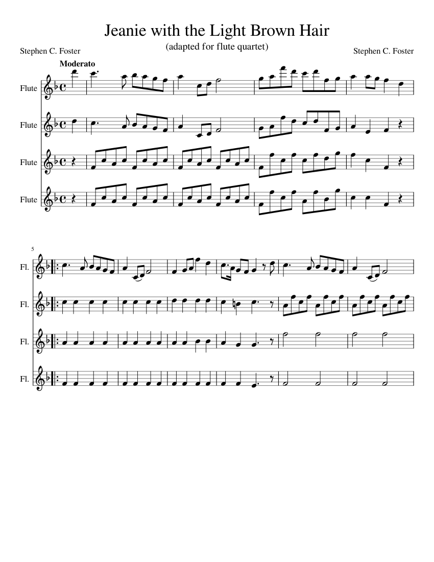 Jeanie with the Light Brown Hair Sheet music for Flute (Woodwind ...
