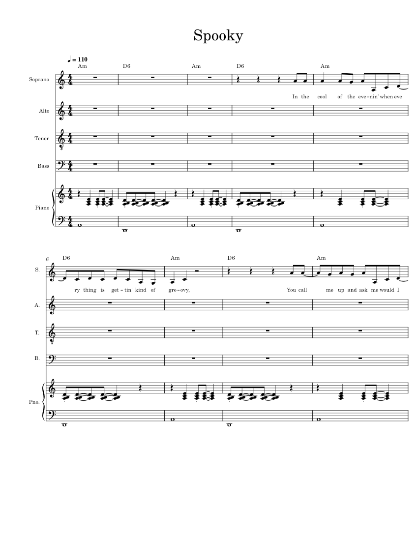 Spooky – Dusty Springfield Sheet Music for Piano (SATB) | MuseScore.com