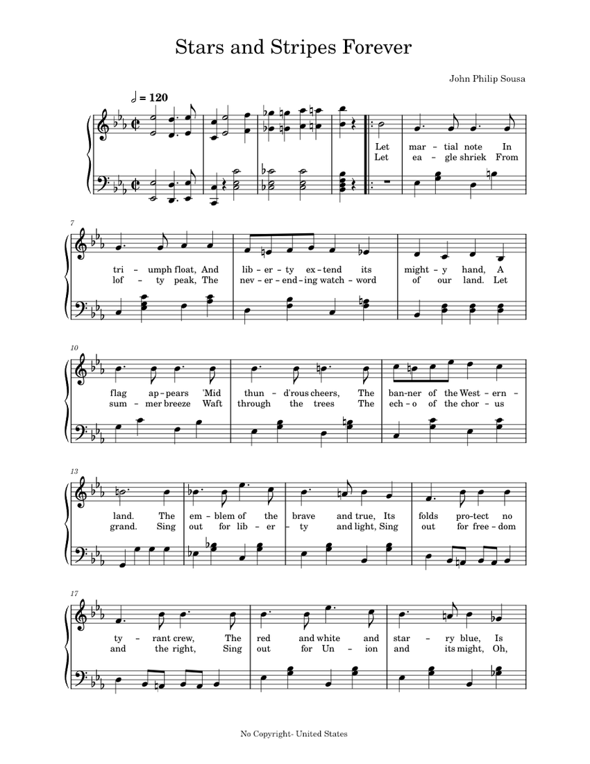 The Stars and Stripes Forever – John Philip Sousa Sheet Music for Piano ...