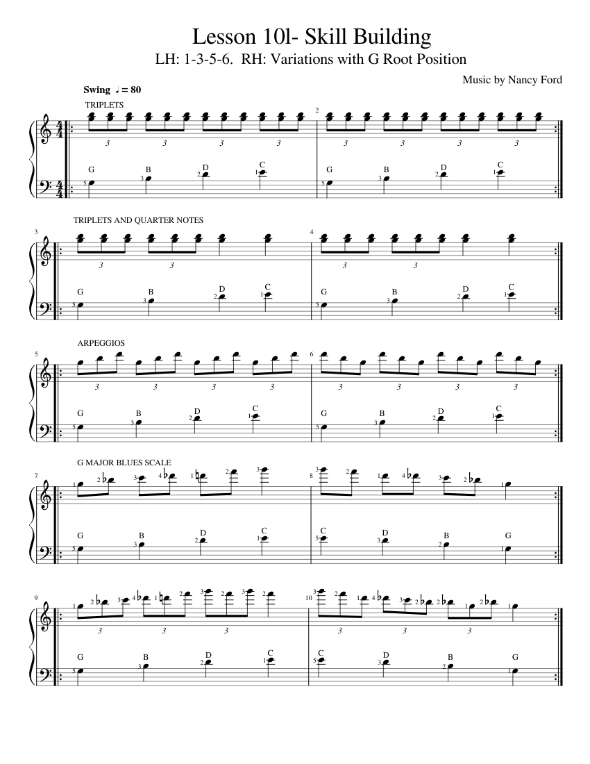 Lesson 10l - Skill Building - LH 1-3-5-6, RH - Variations with G Root ...