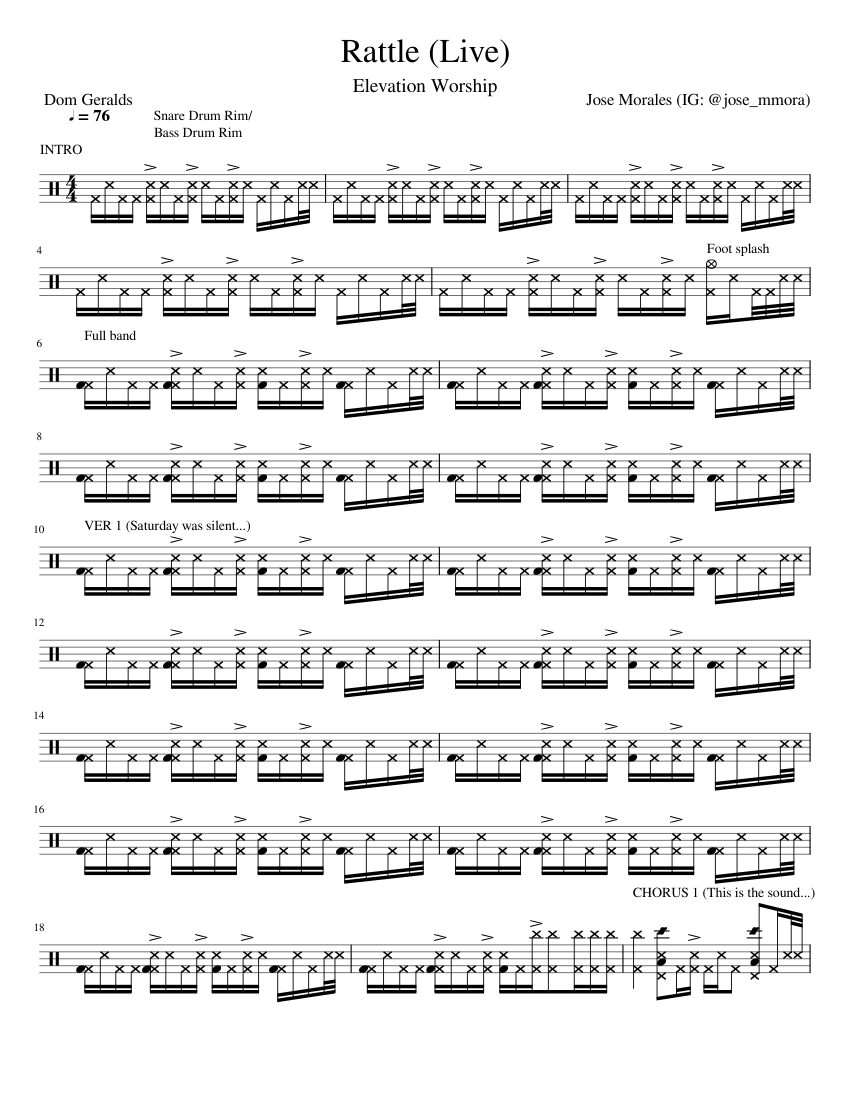 Elevation Worship - Rattle Drum Chart Sheet Music for Drum group (Solo ...