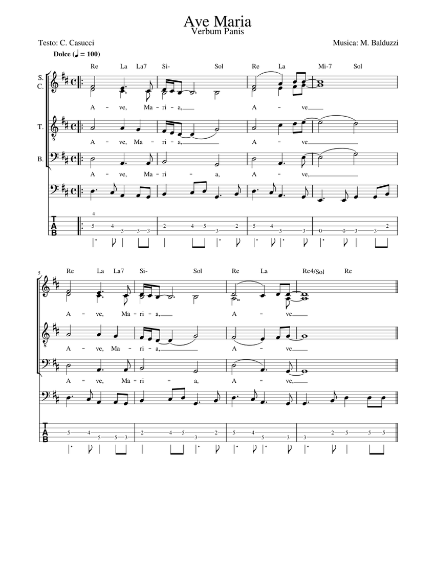 Ave Maria (Verbum Panis) Sheet music for Soprano, Tenor, Bass voice ...