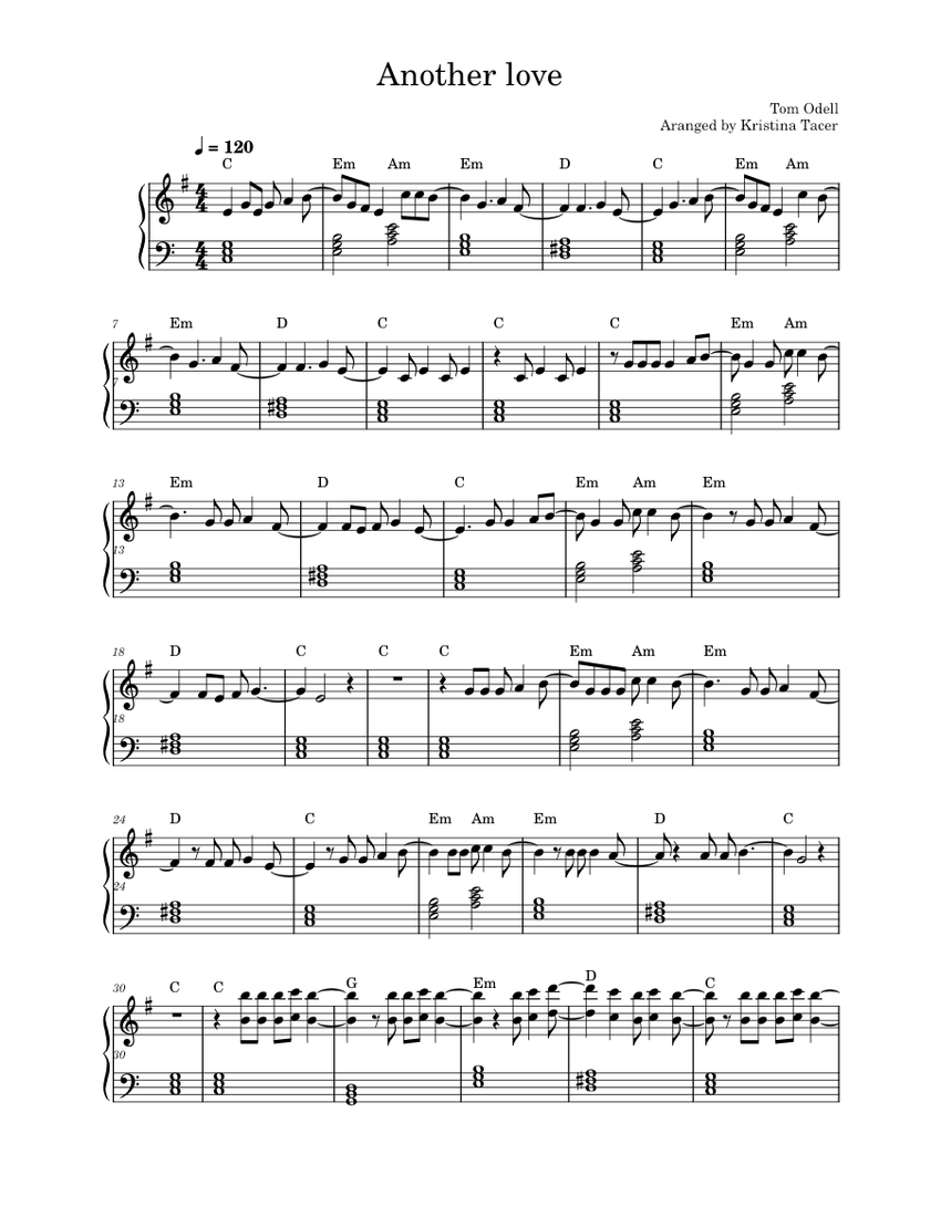 Another love – Tom Odell Another love Sheet Music for Piano (Solo) easy ...