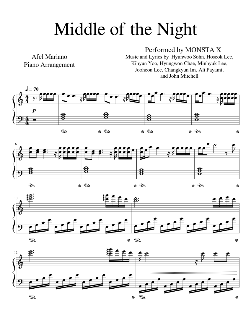 MONSTA X (몬스타엑스) - Middle of the Night for Piano Solo Sheet music for ...