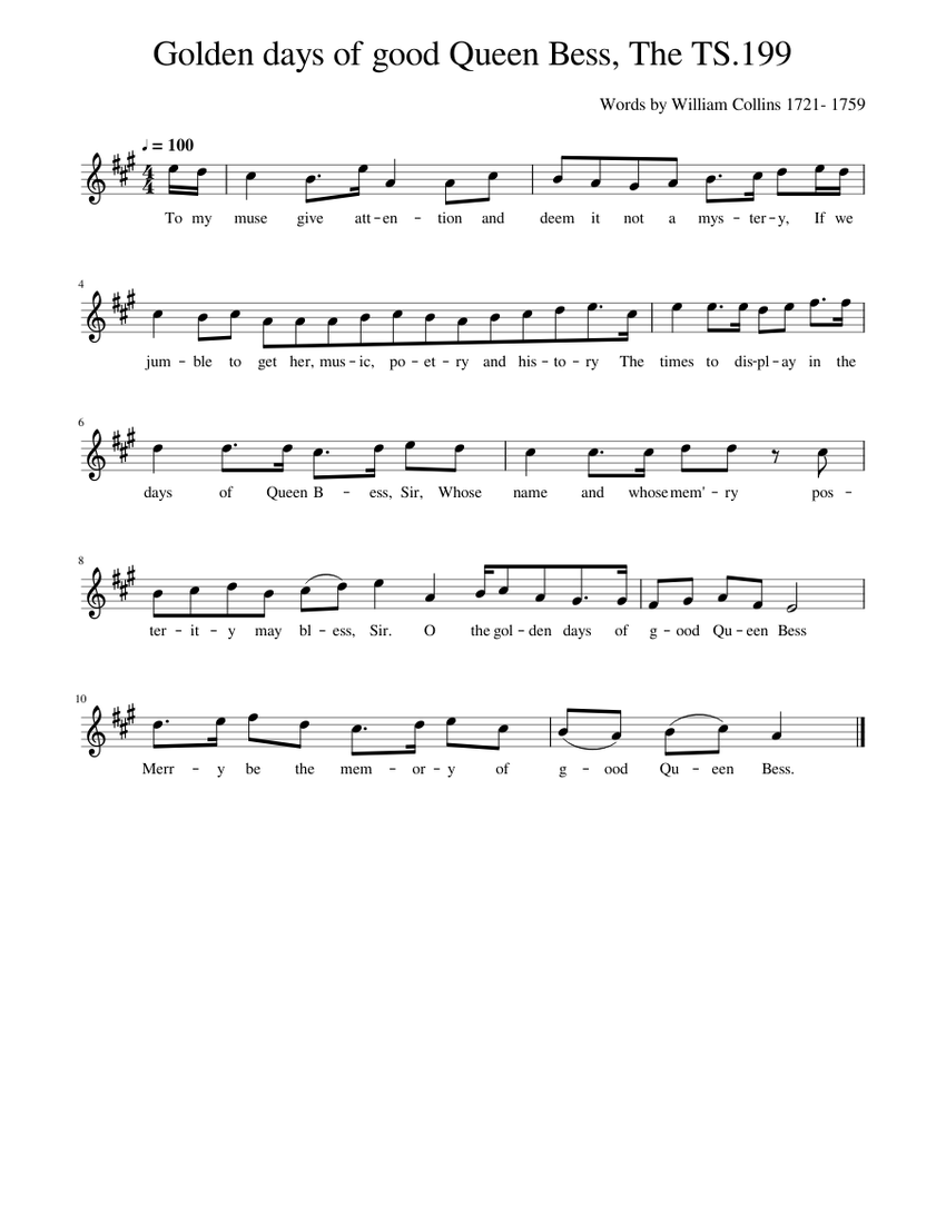 Words by William Collins - Golden days of good Queen Bess, The TS.199 ...