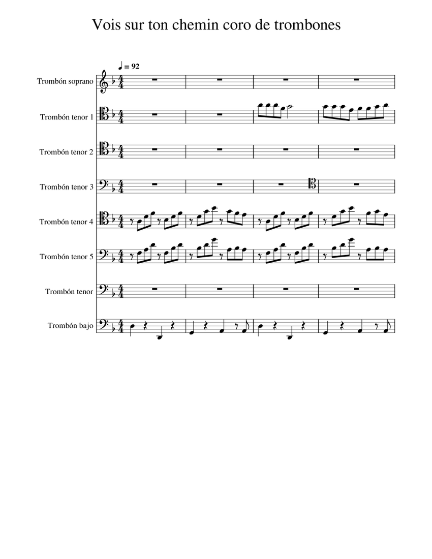 Vois sur ton chemin coro de trombones Sheet music for Trombone ...