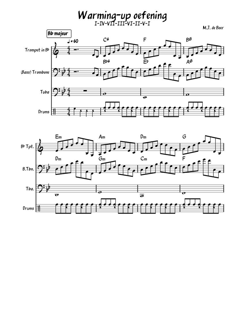 Warming-up exercise Brass Sheet Music with Chords for Trombone, Tuba ...