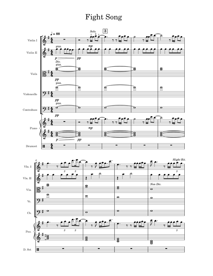 Fight_Song - Rachel Platten Sheet Music for Piano, Contrabass, Violin ...