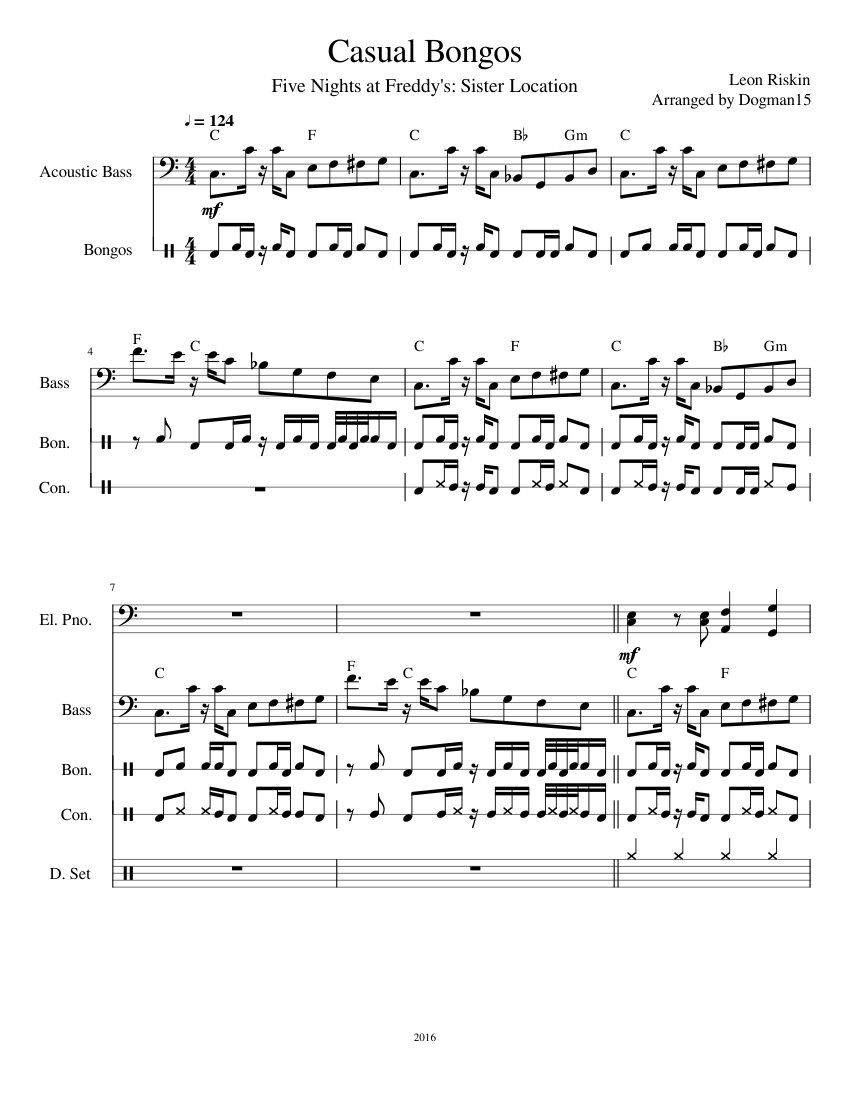 Casual Bongos (expanded) Sheet Music with Chords for Piano, Bass guitar ...