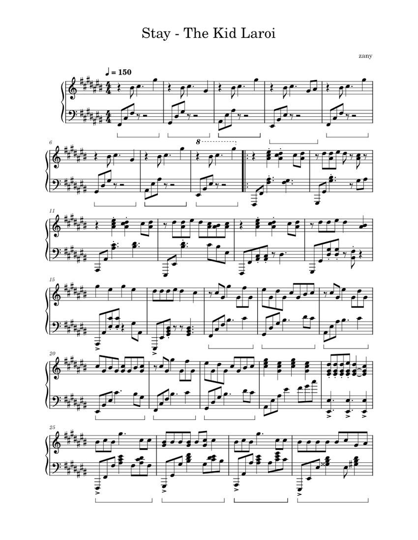 Stay-The Kid Laroi Sheet music for Piano (Solo) | Musescore.com