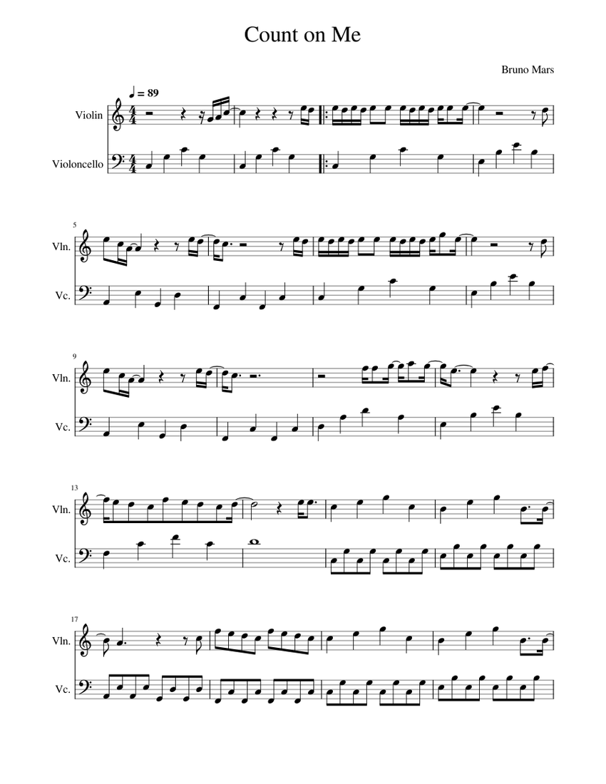 Count on Me Sheet Music for Violin, Cello (String Duet) | MuseScore.com