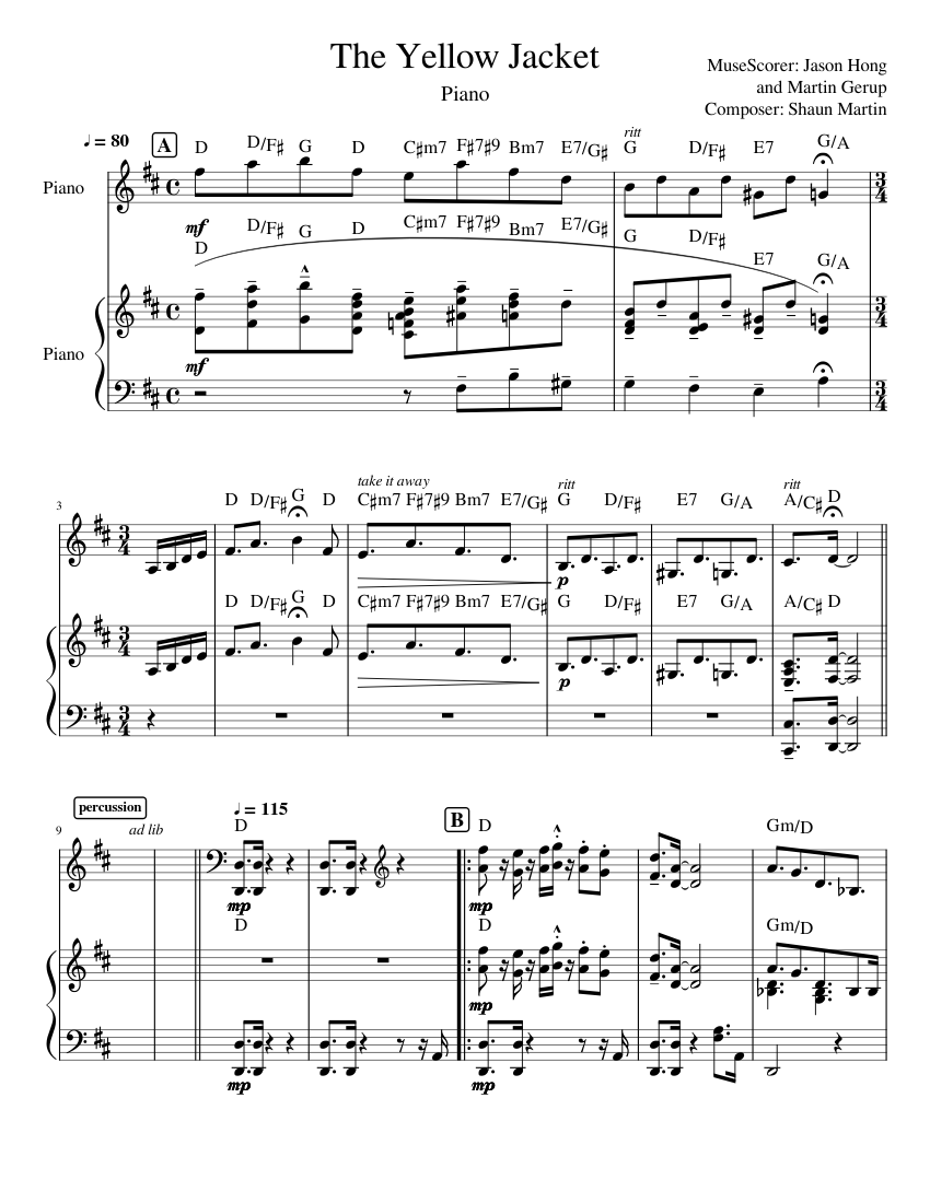 The Yellow Jacket Shaun Martin Sheet Music with Chords for Piano (Piano ...