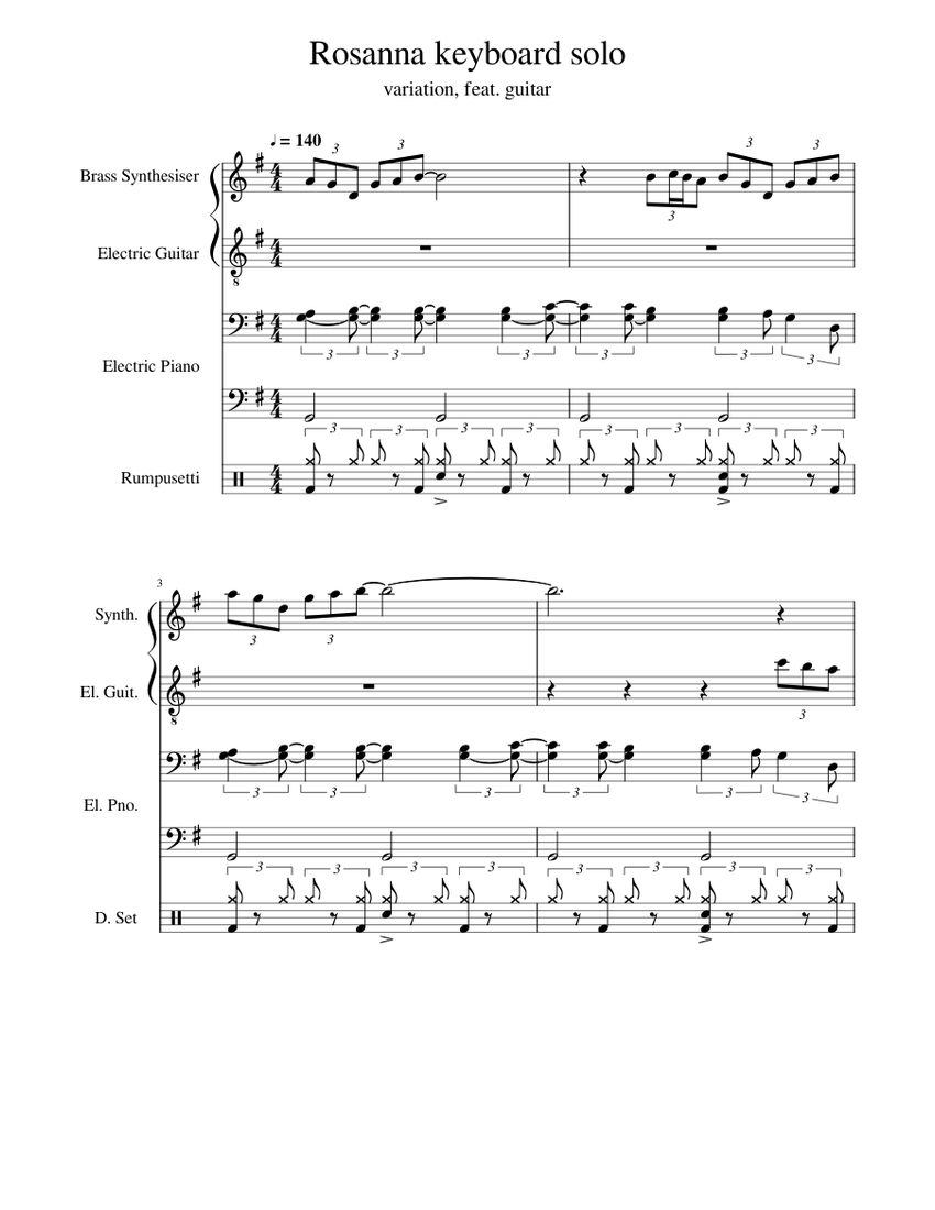 My solo in Rosanna Sheet music for Piano, Guitar, Drum group, Brass ...