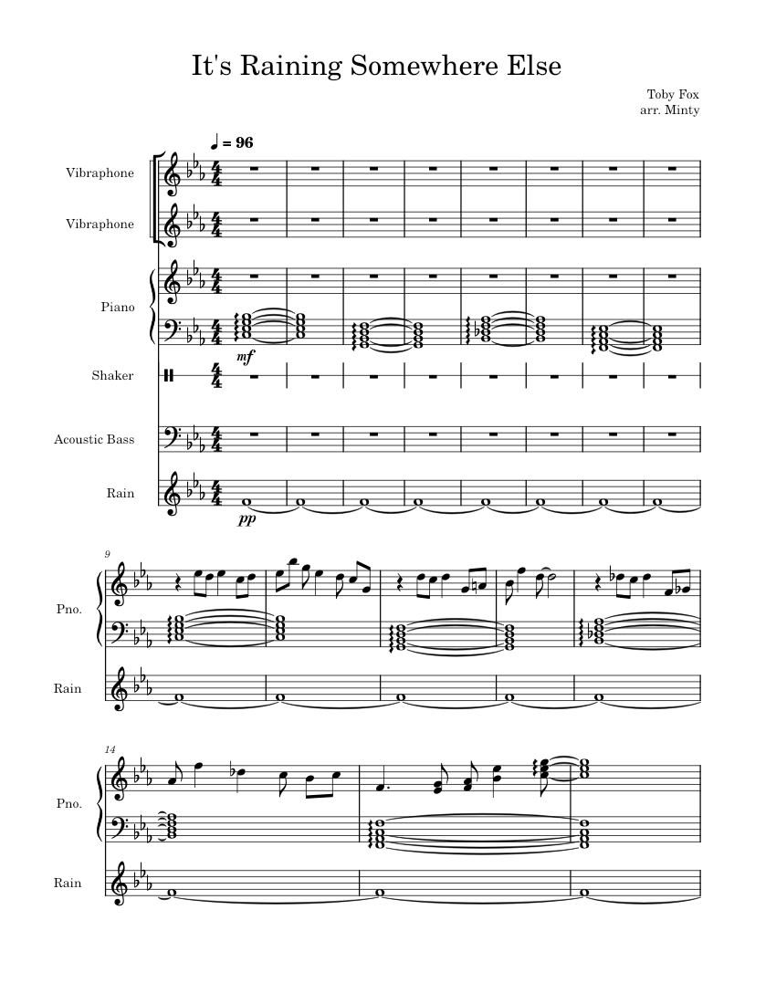 It's Raining Somewhere Else – Toby Fox Sheet music for Piano, Vibraphone, Bass guitar, Drum ...
