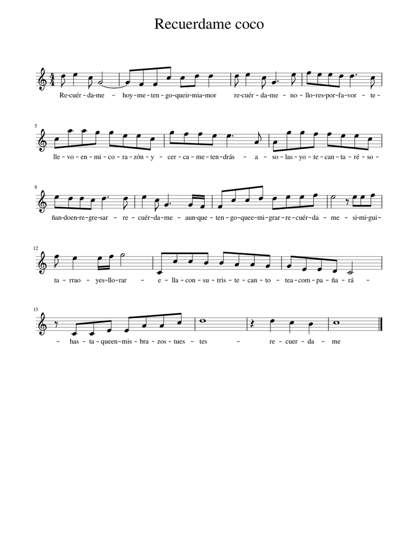 Recuerdame Coco Sheet Music for Piano (Solo) easy | MuseScore.com