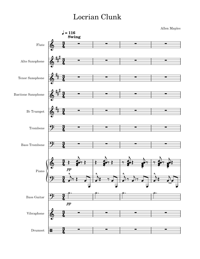 Locrian Clunk Sheet Music for Piano, Trombone, Trombone bass, Flute ...