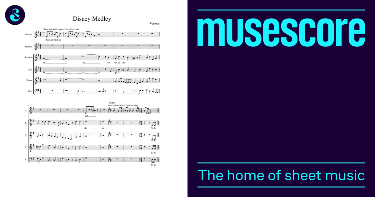 Disney Movie Medley Sheet Music for Soprano, Alto, Tenor, Bass voice ...