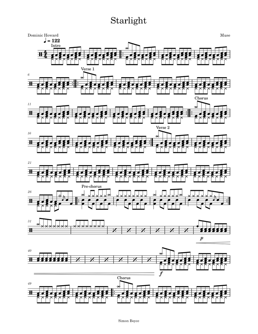 Starlight – Muse Starlight Sheet music for Drum group (Solo ...
