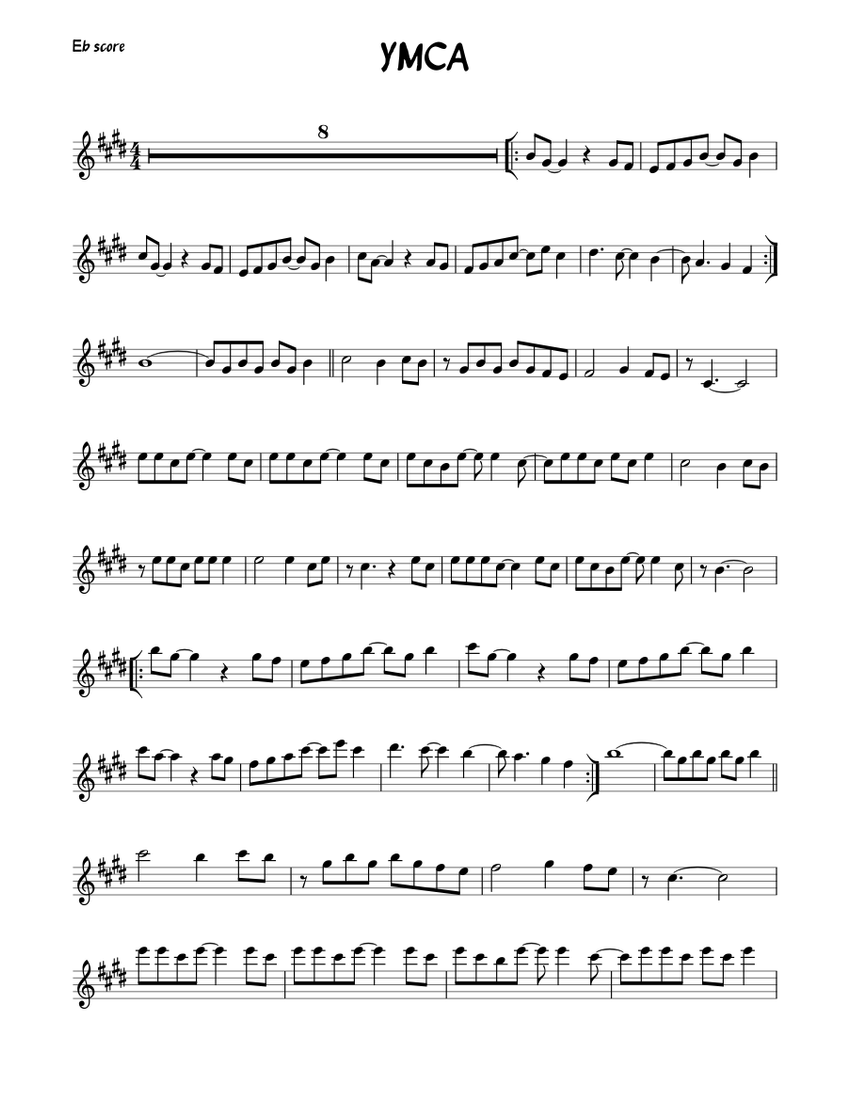 YMCA - Alto Sax Sheet Music with Chords for Piano (Solo) easy ...