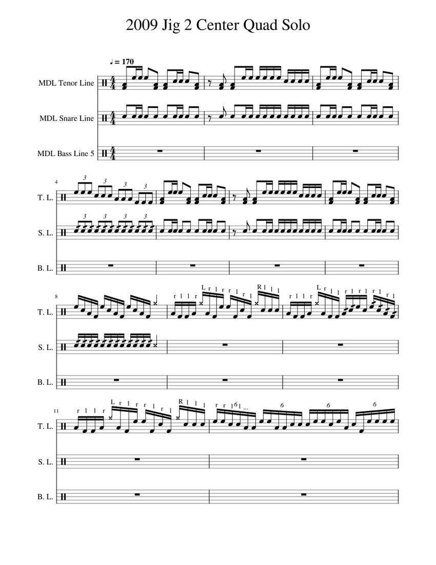 2009 Jig 2 Center Quad Solo Sheet Music for Snare drum, Tenor drum ...