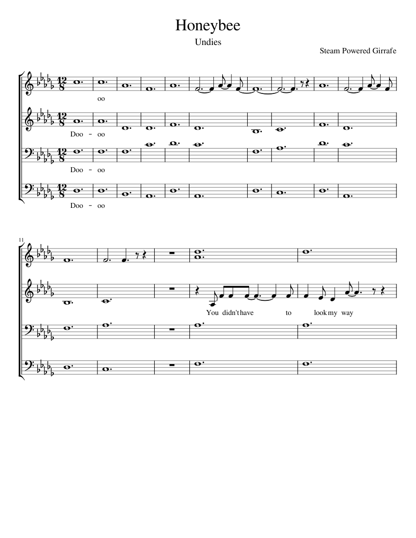 Honeybee Sheet music for Soprano, Alto, Tenor, Bass voice (Choral ...