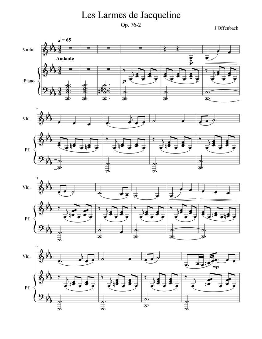 Les Larmes de Jacqueline - Op. 76/2 – Jacques Offenbach Sheet Music for ...