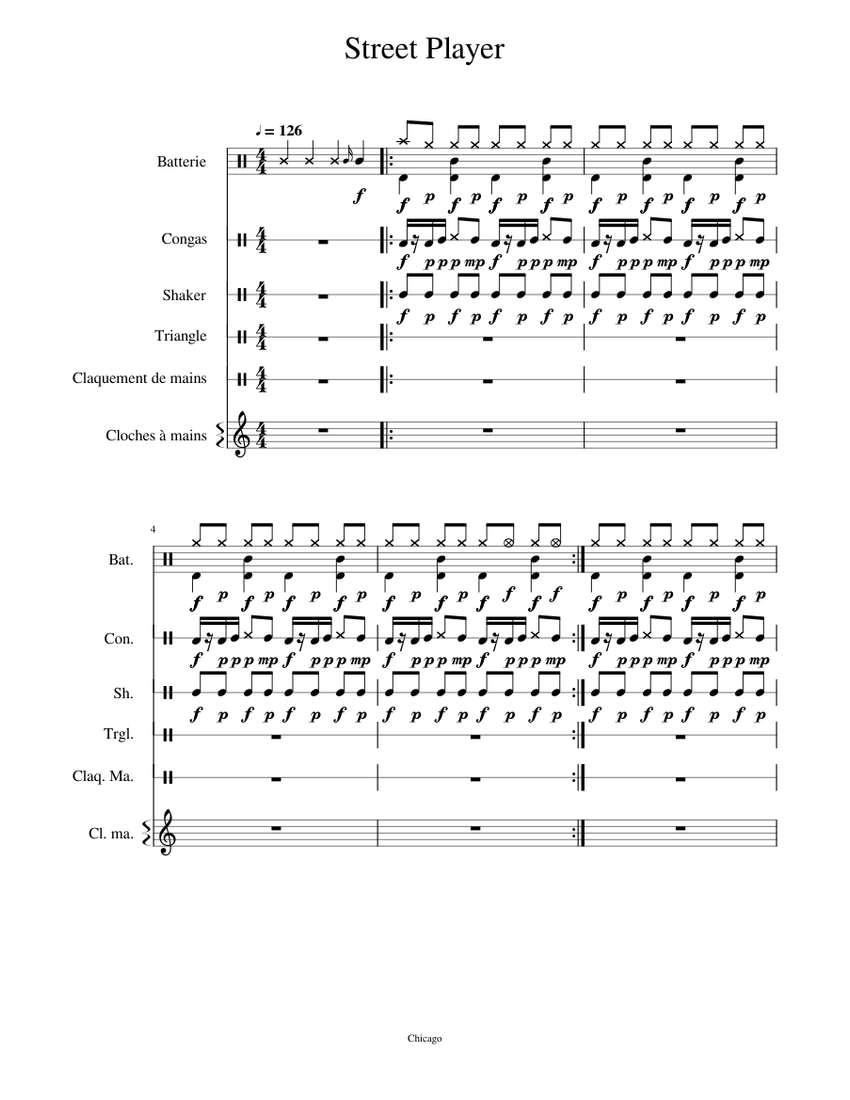 Street_Player chicago Sheet Music for Drum group, Triangle, Hand clap ...