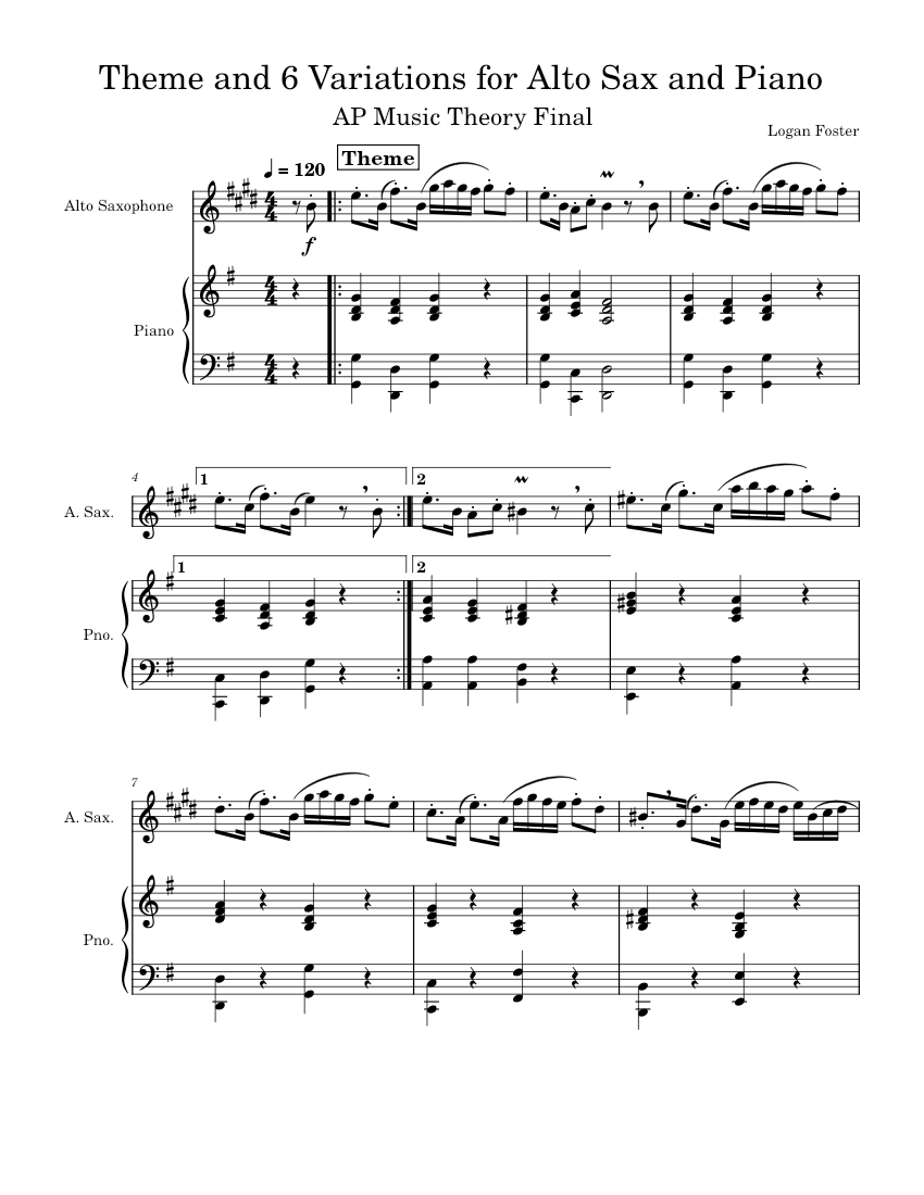 Theme and 6 Variations for Alto Saxophone and Piano Sheet music for ...