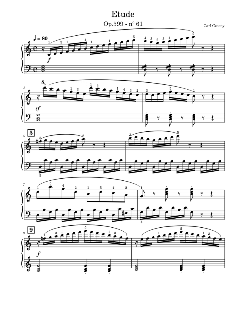 1 Etude Carl Czerny Op 599 No. 61 Sheet music for Piano (Solo ...