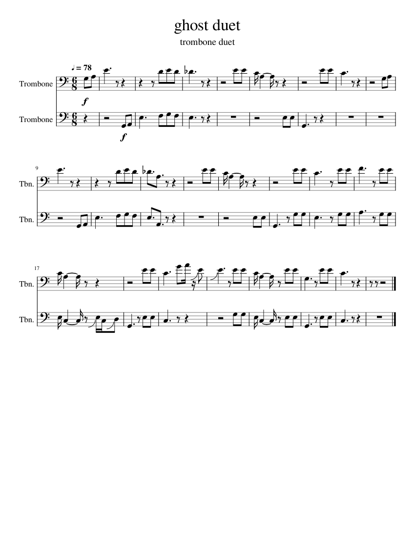 Ghost Duet Sheet Music for Trombone (Brass Duet) | MuseScore.com