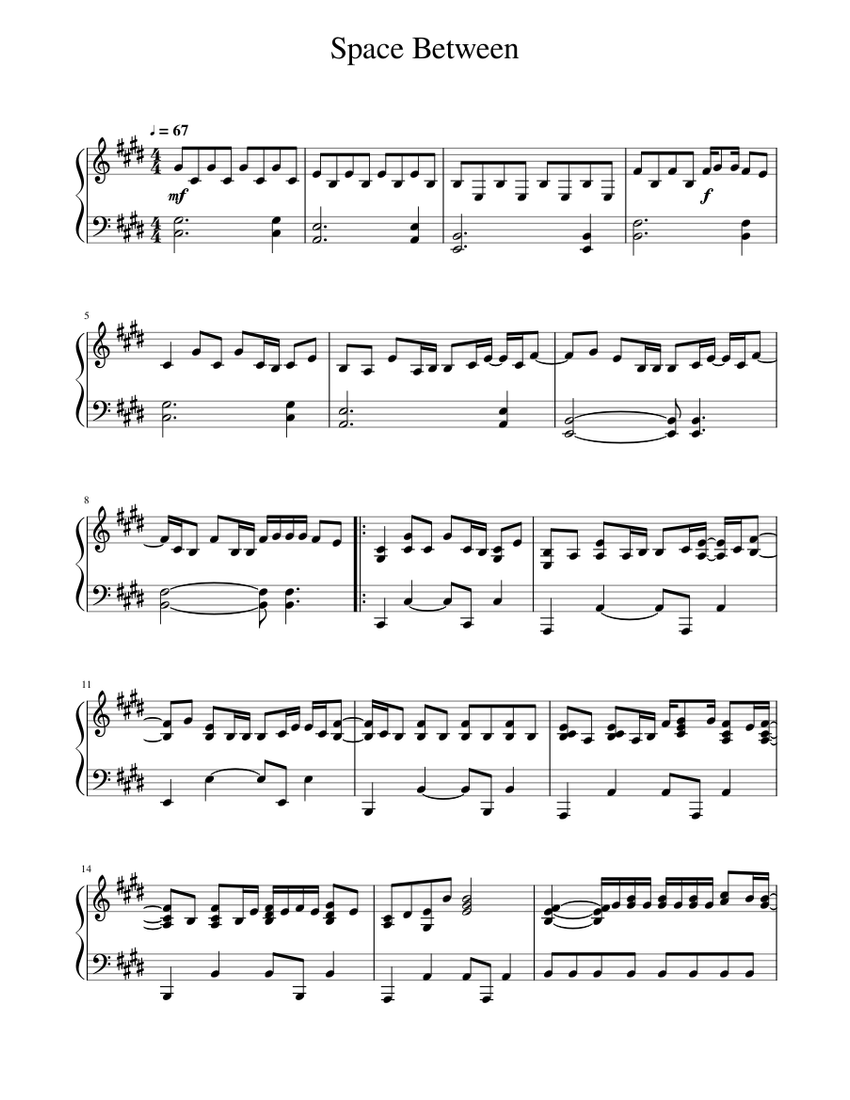 Space Between Sheet music for Piano (Solo) | Musescore.com