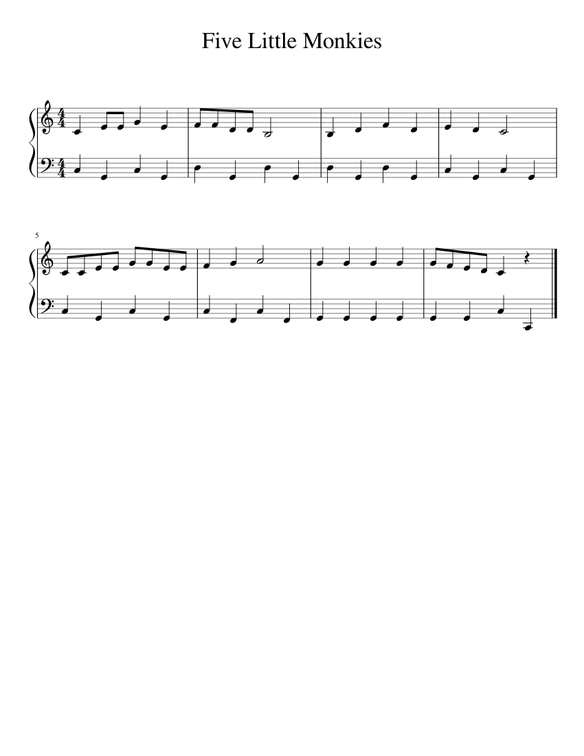 Five Little Monkies Sheet music for Piano (Solo) Easy | Musescore.com