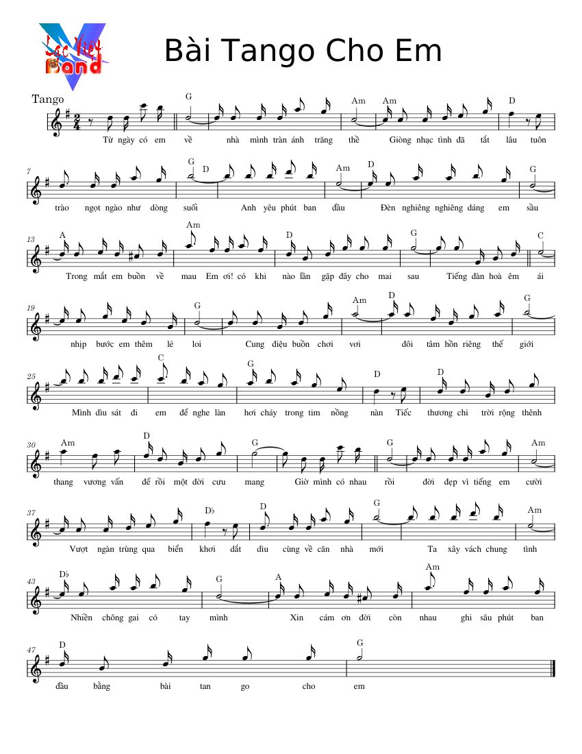 Bài Tango Cho Em Sheet Music with Chords for Piano (Solo) | MuseScore.com