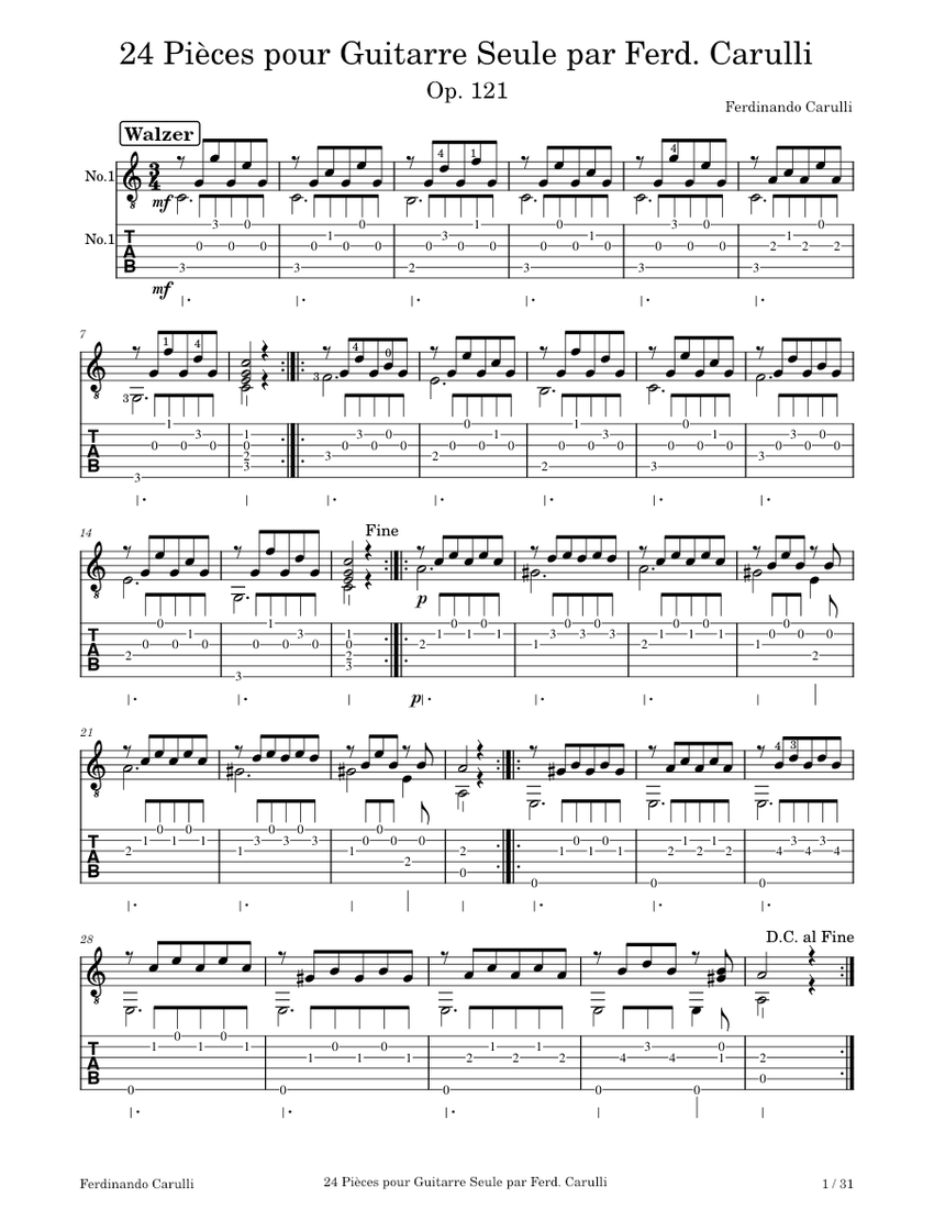 24 Pieces, Op.121 – Ferdinando Carulli Sheet music for Guitar (Solo ...
