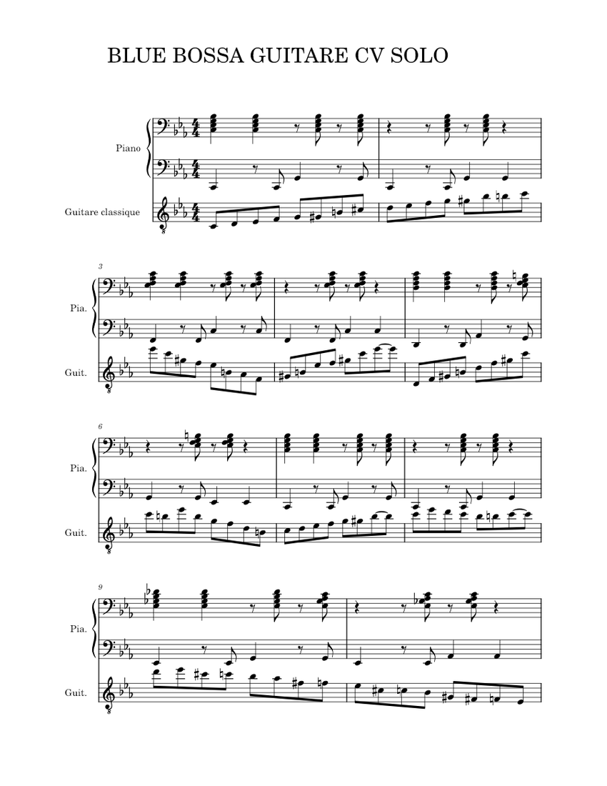 BLUE BOSSA GUITARE SOLO PIANO CVI kenny Dorhman Sheet music for Piano ...