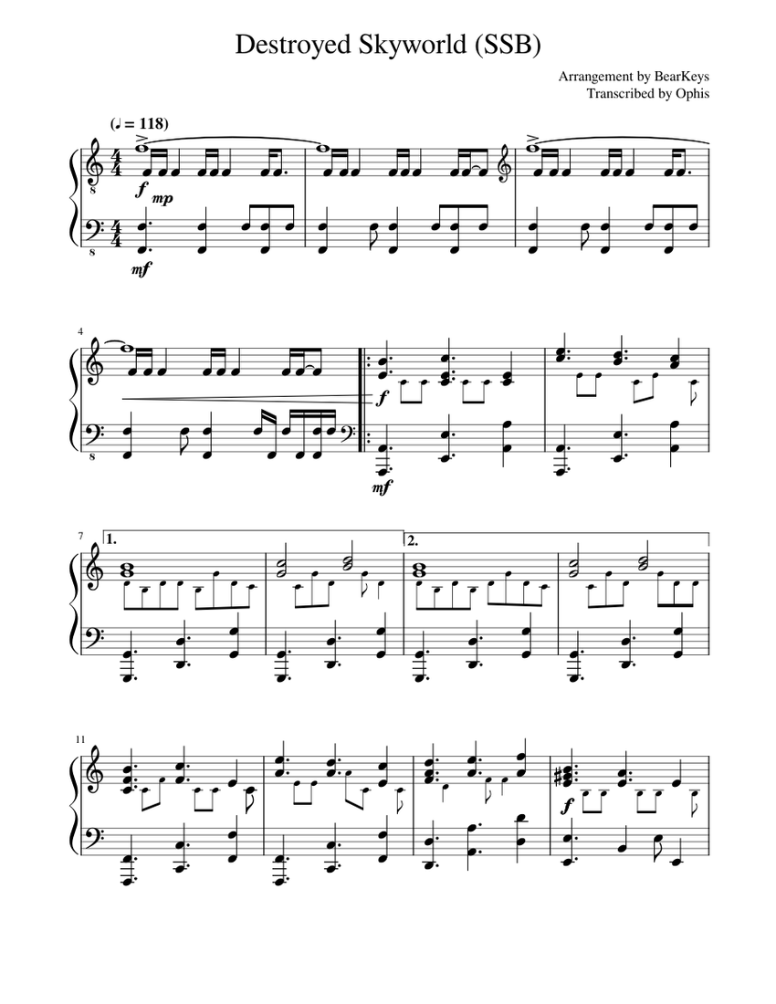 Destroyed Skyworld (Smash Bros. Version) Sheet Music for Piano (Solo ...