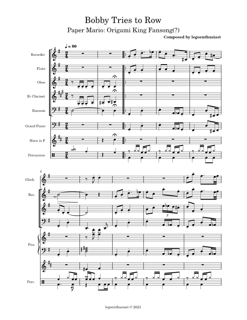 Bobby Tries to Row | Paper Mario: Origami King Fansong Sheet music for ...