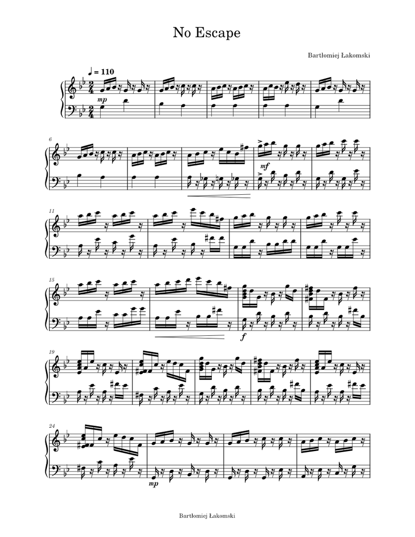 No Escape Sheet Music for Piano (Solo) | MuseScore.com
