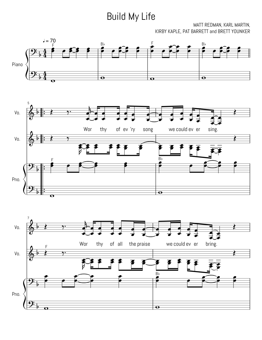 Build My Life Sheet Music with Chords for Piano, Vocals (Mixed Trio ...
