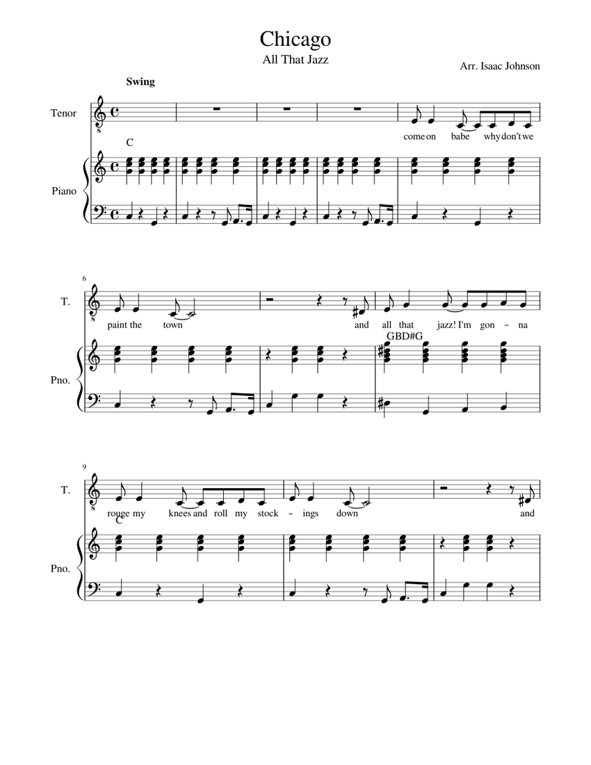 Chicago - All that jazz Sheet Music with Chords for Piano, Tenor (Piano ...