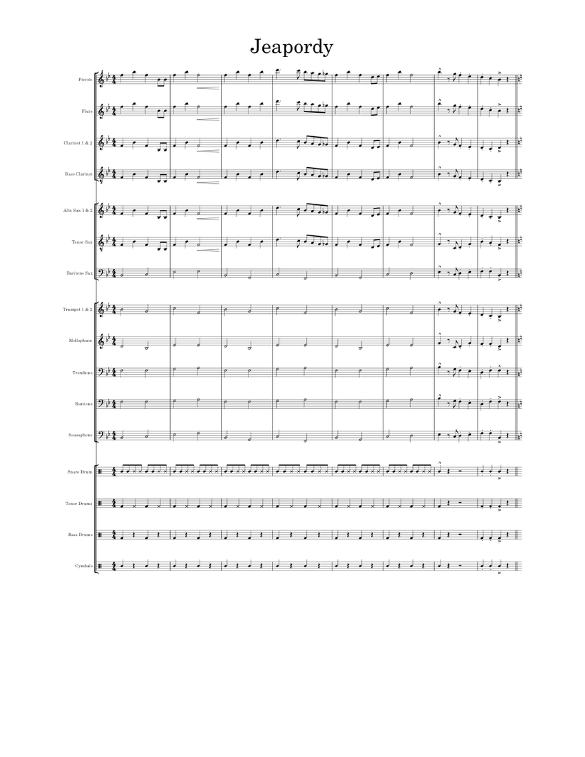 Jeopardy - Pep Band Sheet Music for Trombone, Flute piccolo, Flute ...