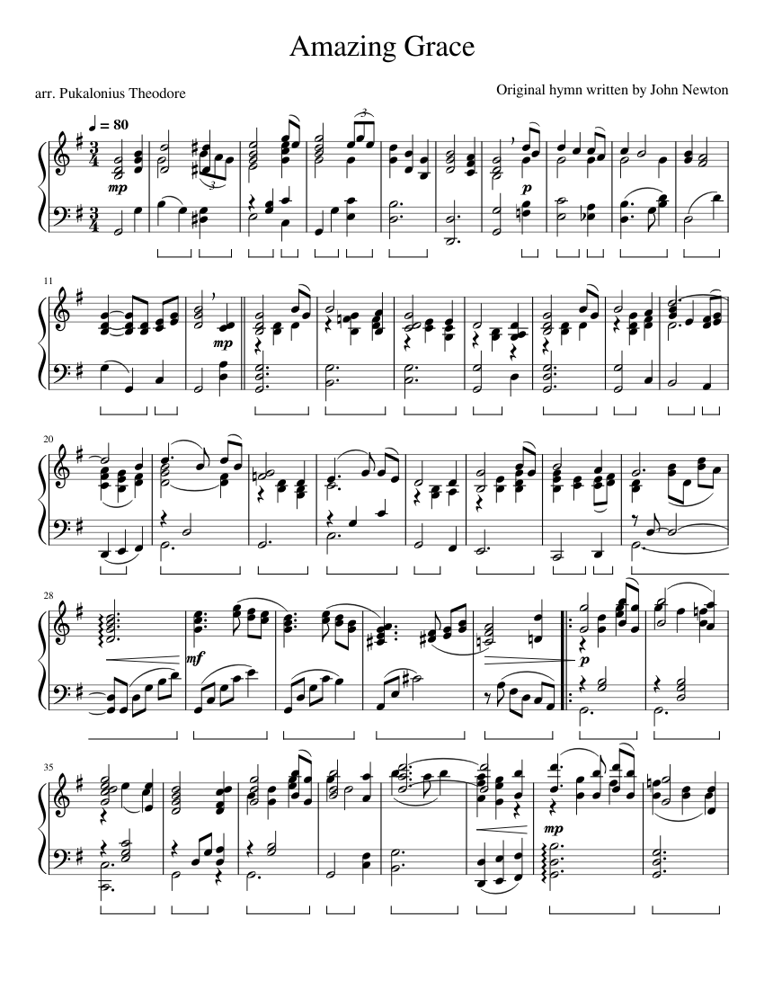 Amazing Grace - Piano Arrangement Sheet Music for Piano (Solo ...