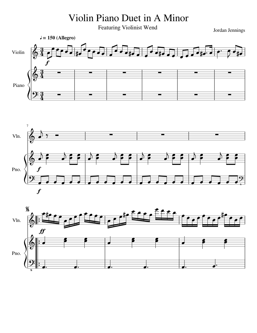 Violin Piano Duet in A Minor (UPDATED! 1 MOVEMENT LEFT) Sheet music for ...